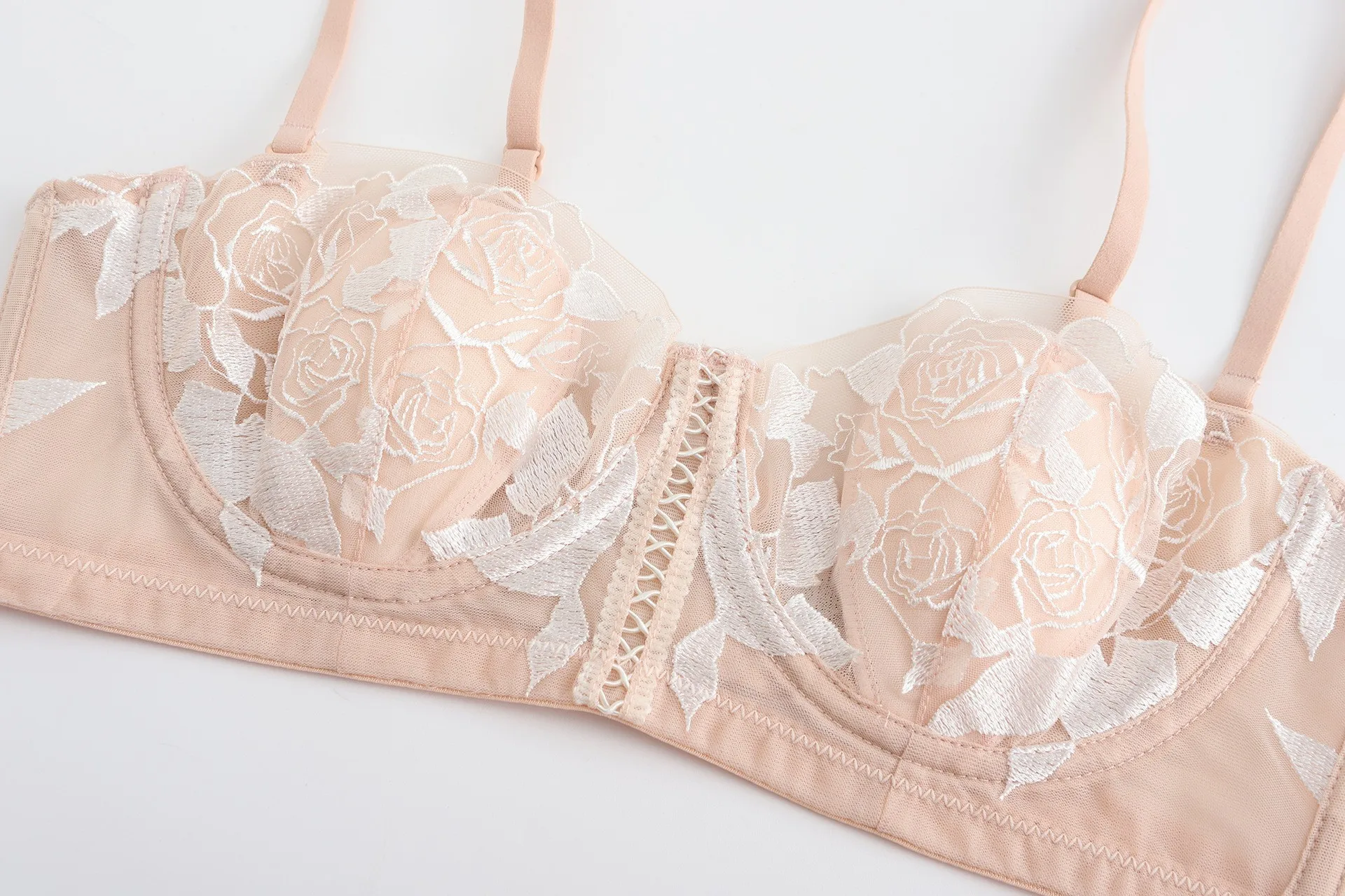 French Style Underwear Sexy Rose Embroidered Lace Underwear Rabbit Ears Big Chest Small Anti ...