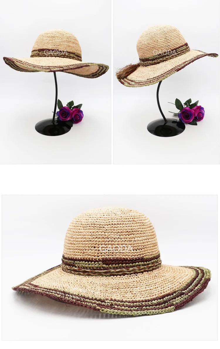 K Raffia Straw Crochet Beach Hat Wide Brim Lady Hat - Buy Straw Roll Brim Hats flat Brim Straw ...
