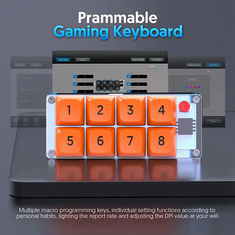 USB-C Wired Mechanical Gaming Keyboard 8Keys Mini Keypad 4 Color RGB Light Customize ...