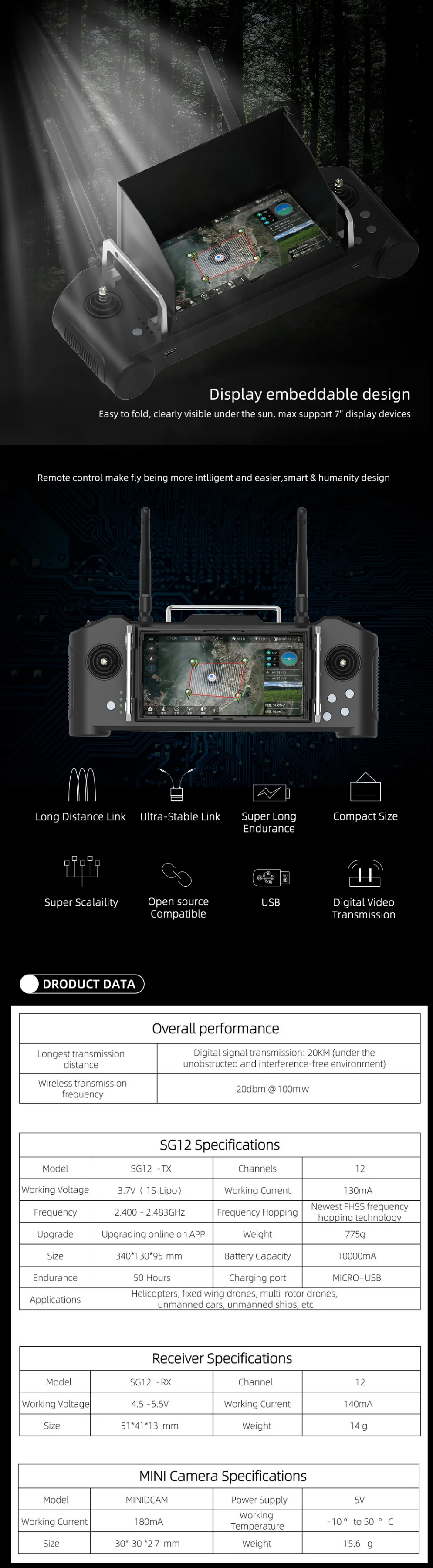 Skydroid Sg12 Digital Image Transmission Data Camera 3-in-1 Plant Protection 2.4ghz Long ...