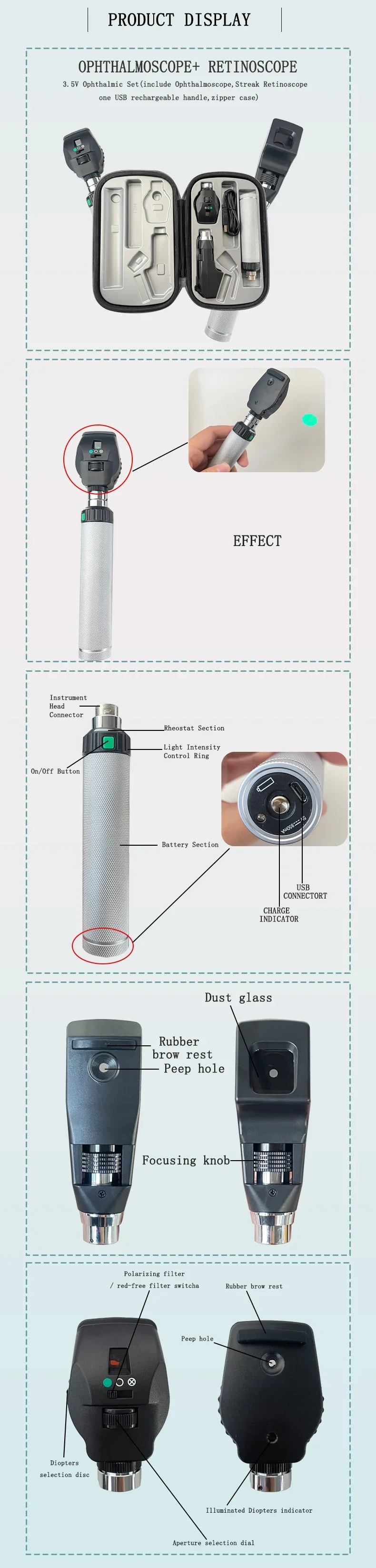 High Quality Eyes Examination Portable Rechargeable Diagnostic Ophthalmoscope Otoscope ...