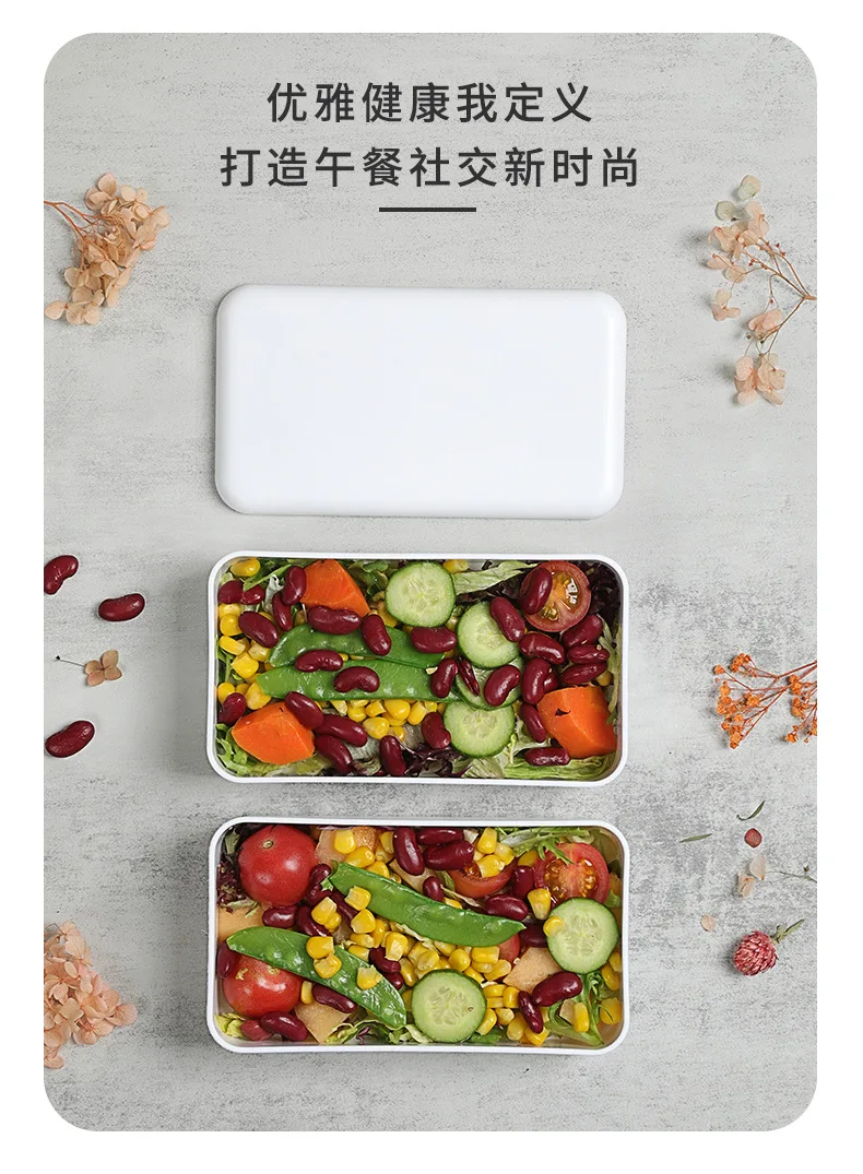 Japanese Style Bento Box Plastic Lunch Box Portable Sealed Double Layer Microwave Heated Student ...