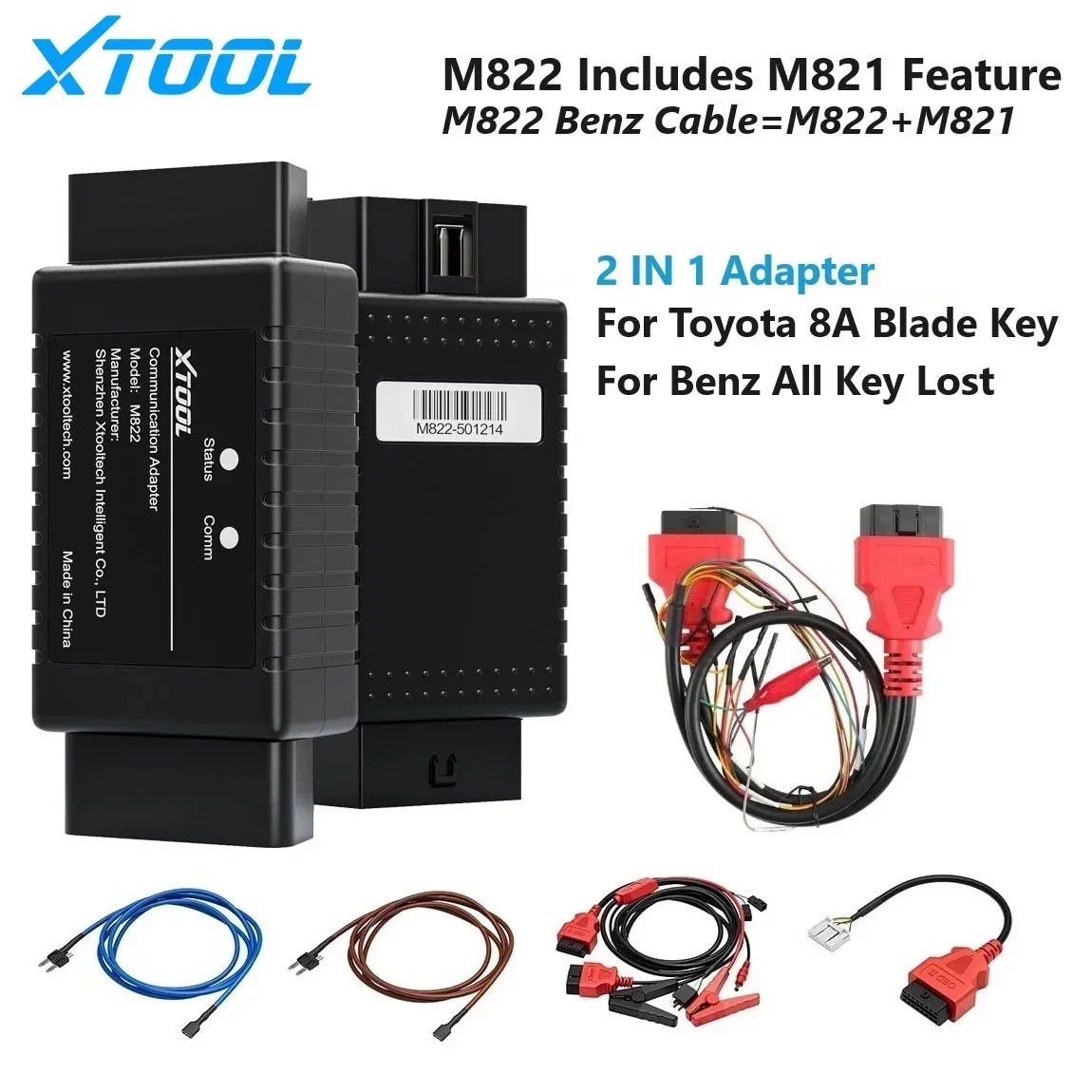 XTOOL M822 Adapter Key Programmer for Toyota 8A/Mercedes-Benz AIl Key Lost Work With KC501 ...