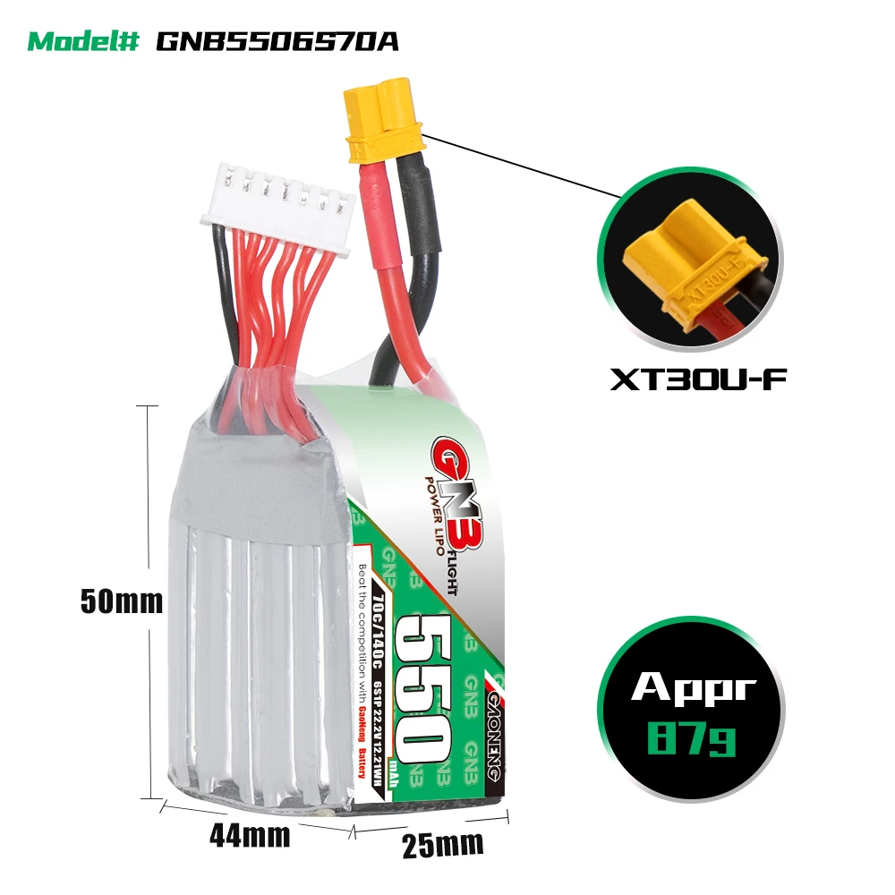 Gaoneng Gnb 6s 22.2v 550mah 70c 140c Xt30 Rc Lipo Battery Fpv Drone Rc Car - Buy Cnhl Getfpv ...