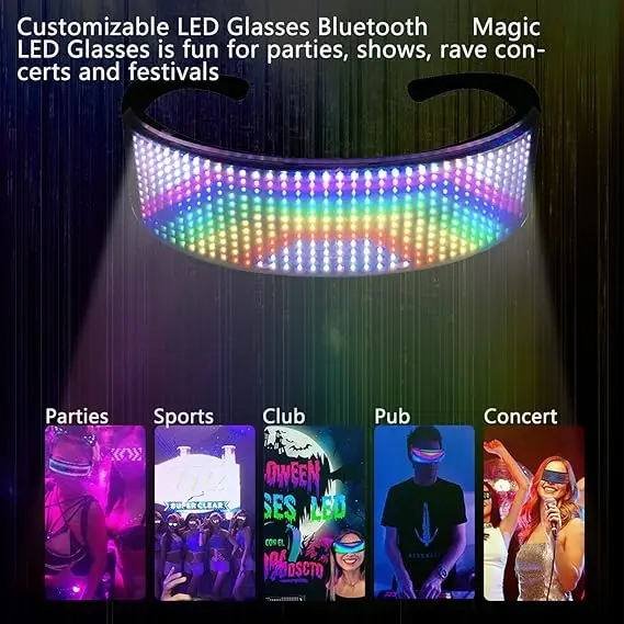 App Programmable Led Shining Rave Glasses Magic Diy Message Display Text Animation Musical ...