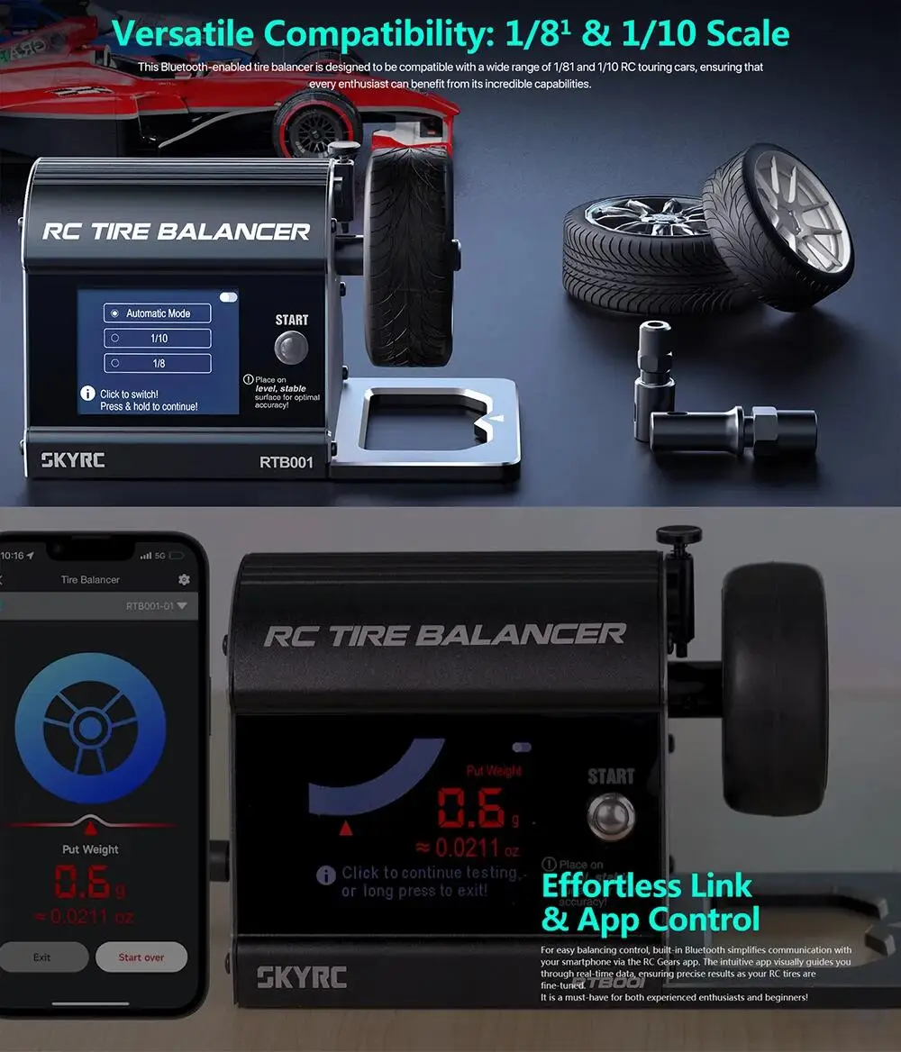 SKYRC Tire Balancer RC RTB001 7.2V-12V DC Input Powerful DC Motor Seam Removing Digital 1/8 1/10 ...
