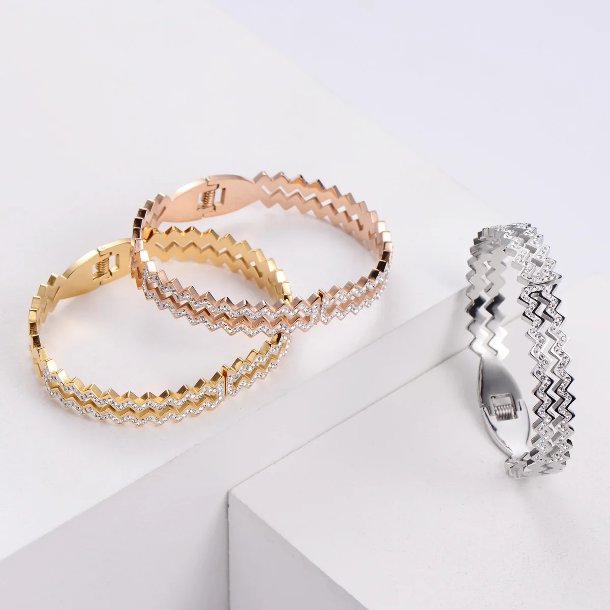 Creative Wave Shape Double Row Bangle Temperament Fashion Lady Bangles Top-selling Personalised ...