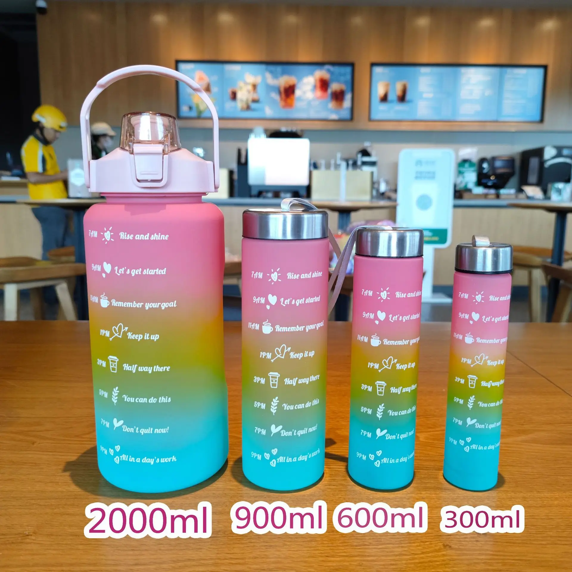 Portable Custom Logo Sports 4 Bottles With Time Maker Gym Motivational 2l 900ml 600ml 300ml ...