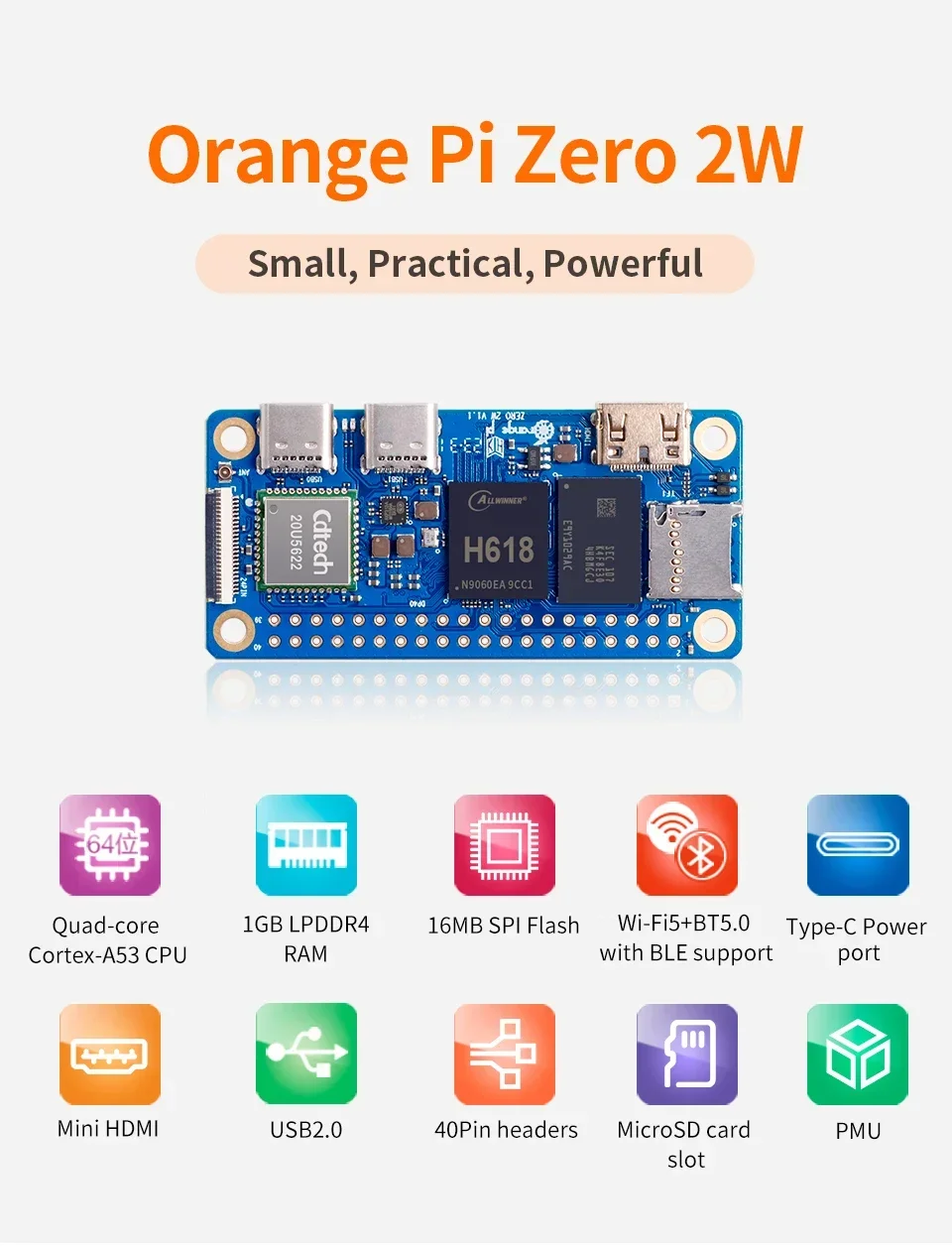 Orange Pi Zero 2 W 1G+Expansion Board,DDR4 Allwinner H618 Orange Pi Zero 2W WiFi+BT BLE SBC ...