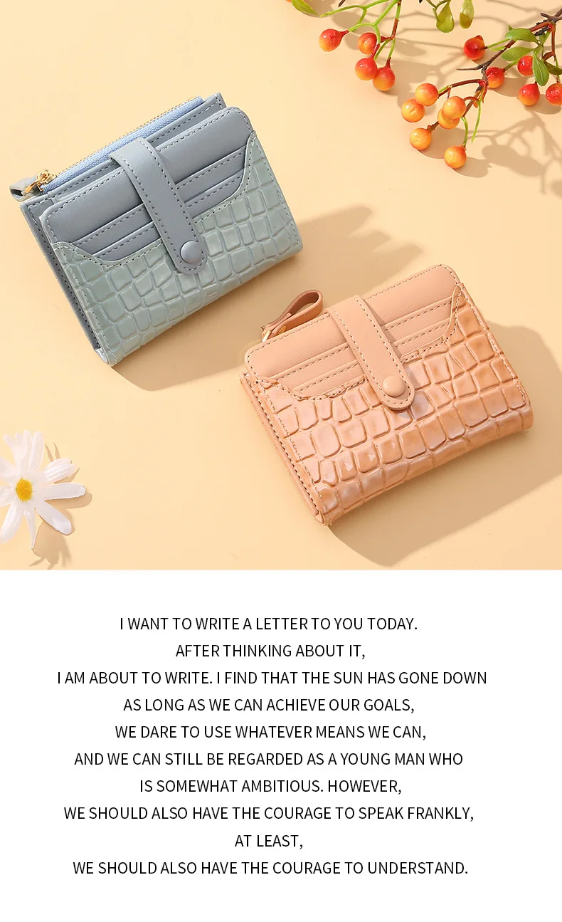 2023 New Women's Retro Crocodile Wallet Short Style Simple Multi-card Clip Purses Waterproof Pu ...