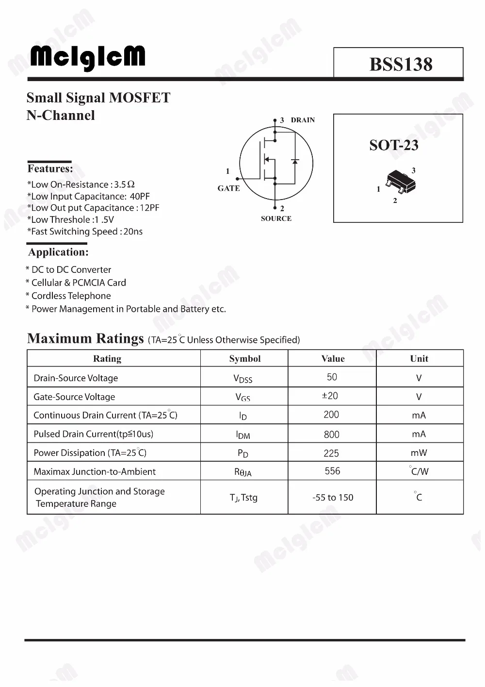 Mcigicm Bss138 N-channel 50v 220ma (ta) 360mw (ta) Surface Mount Sot-23-3 Smd Mosfet Transistor ...