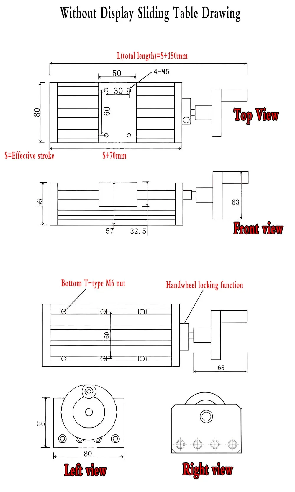 Workbench Linear Guide Manual Sliding Table 50-500MM Stroke