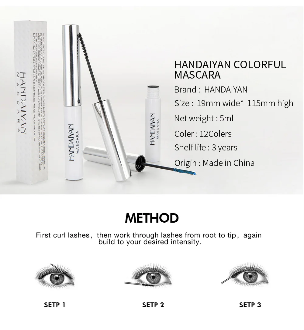 Handaiyan Stage Makeup Colorful Mascara 12 Colors Quick Dry Lengthening ...