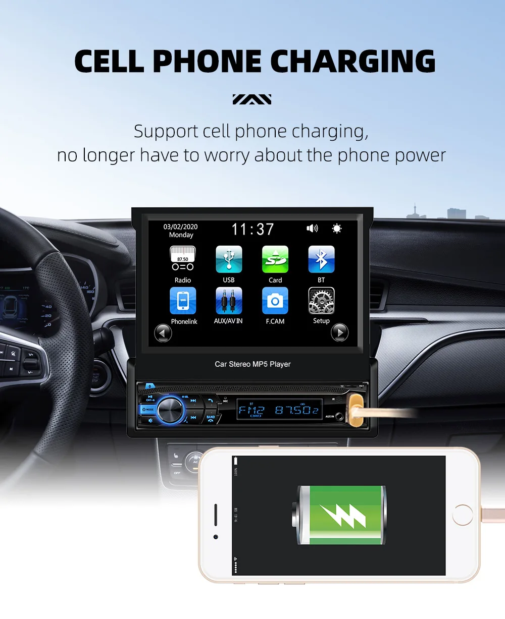 Bbzl Universal 1din Retractable Car Radio 7" Touch Screen Display Autoradio Stereo Mp5 Video Car ...