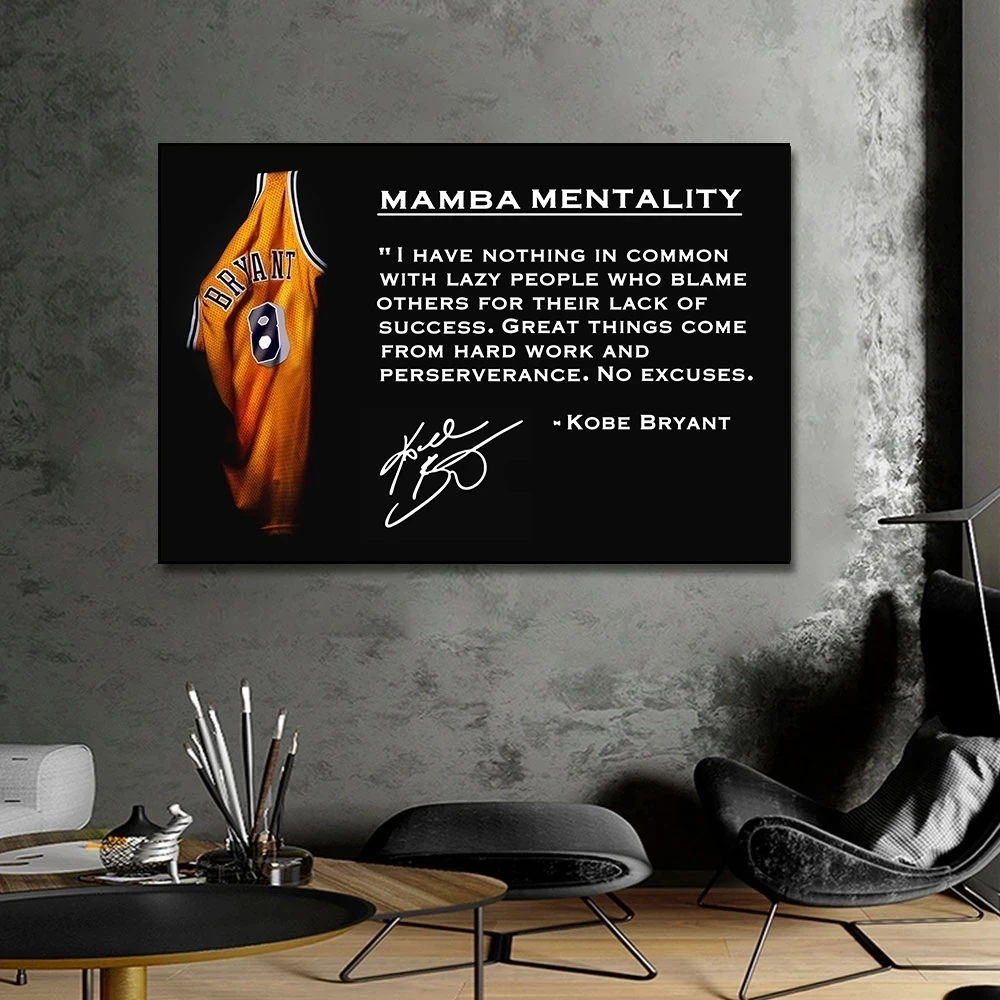 Kobe Bryant Motivational Quote Poster And Prints Mamba Spirit Gym Room ...