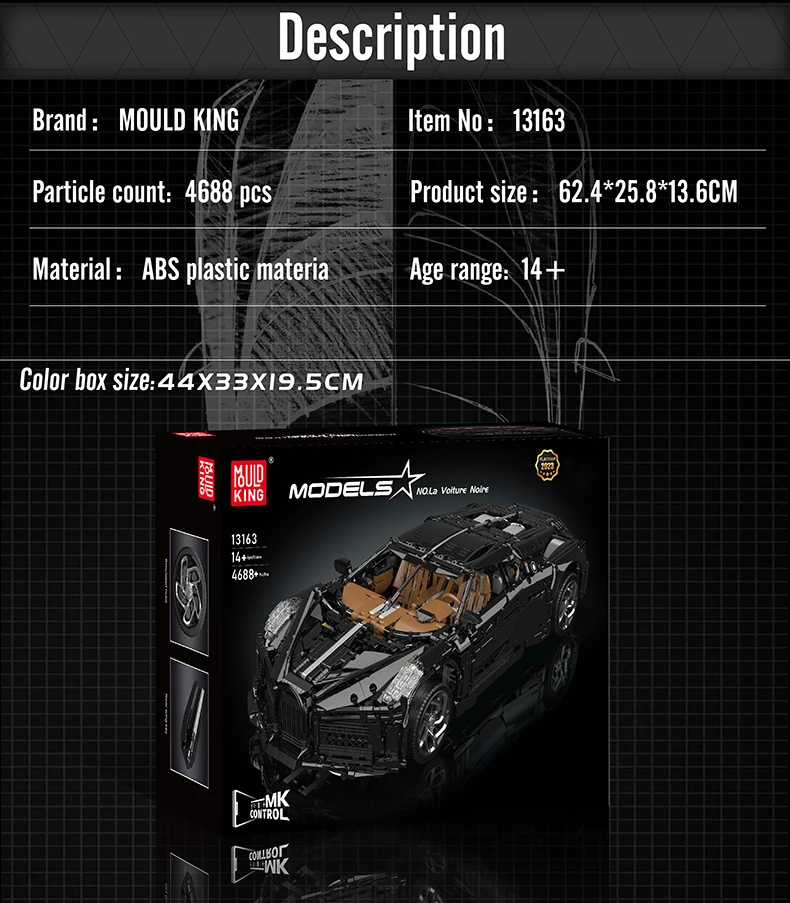 Mould King 13163 Technical Car Remote Control Bugattied La Voiture Noire Sport Racing Vehicle ...