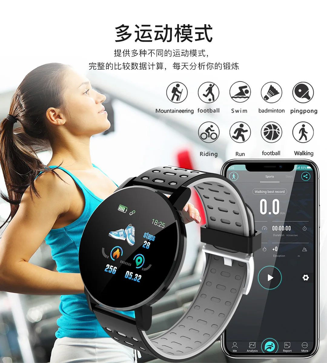 2024 New 119s 1.44 Inch Bt 119plus Smart Watch Waterproof 3d Heart Rate Monitor Fitness Tracker ...