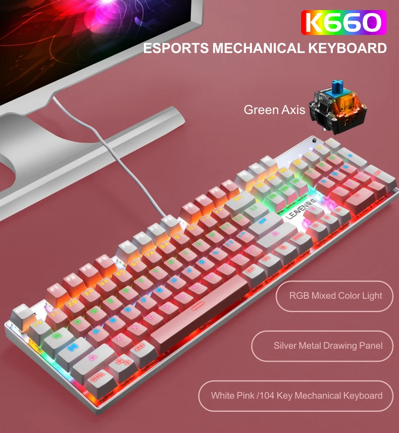 Real Mechanical Keyboard Leaven K660 Rgb Backlit Gaming Mechanical 104 Keys Keyboard - Buy Usb ...