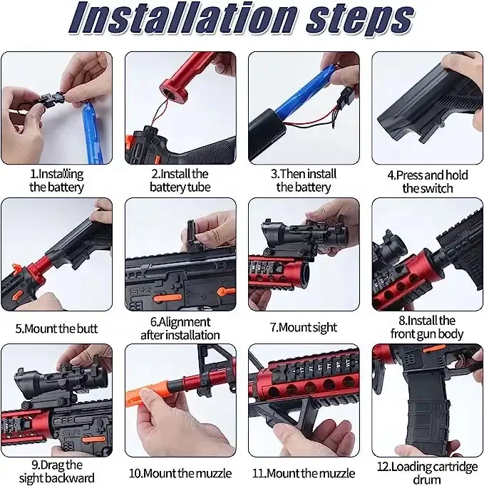 2024 Electric M4a1 Gel Splatter Blaster Toy Gun Black Red M416 7-8 Mm Soft Bullet Fast Shooting ...