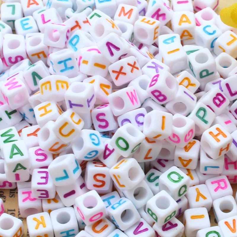 Suxuan 5 Color Acrylic Alphabet Cube Beads Letter Beads With 1 Roll 50m ...