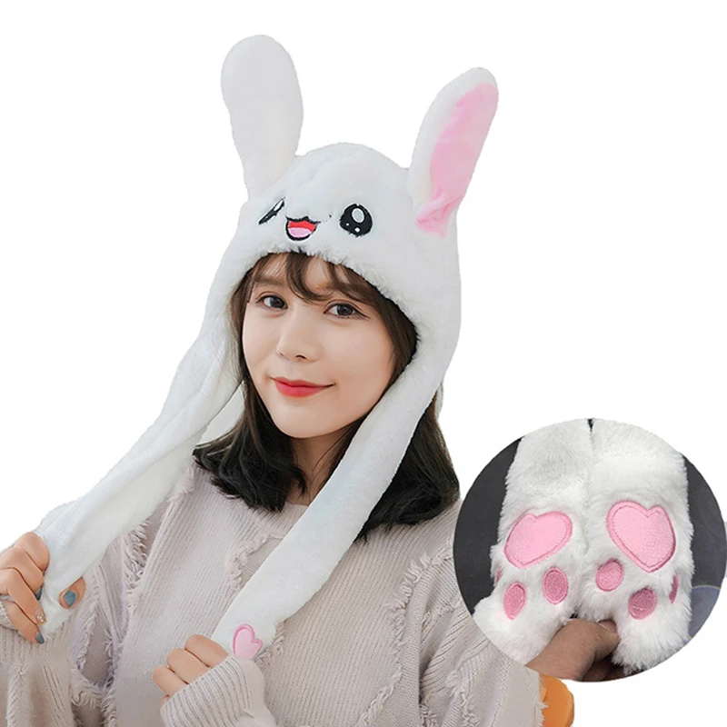 Cartoon Bunny Hats Moving Bunny Ears Hat Plush Earflaps Cap Cosplay Costume Toy Hat Bunny ...