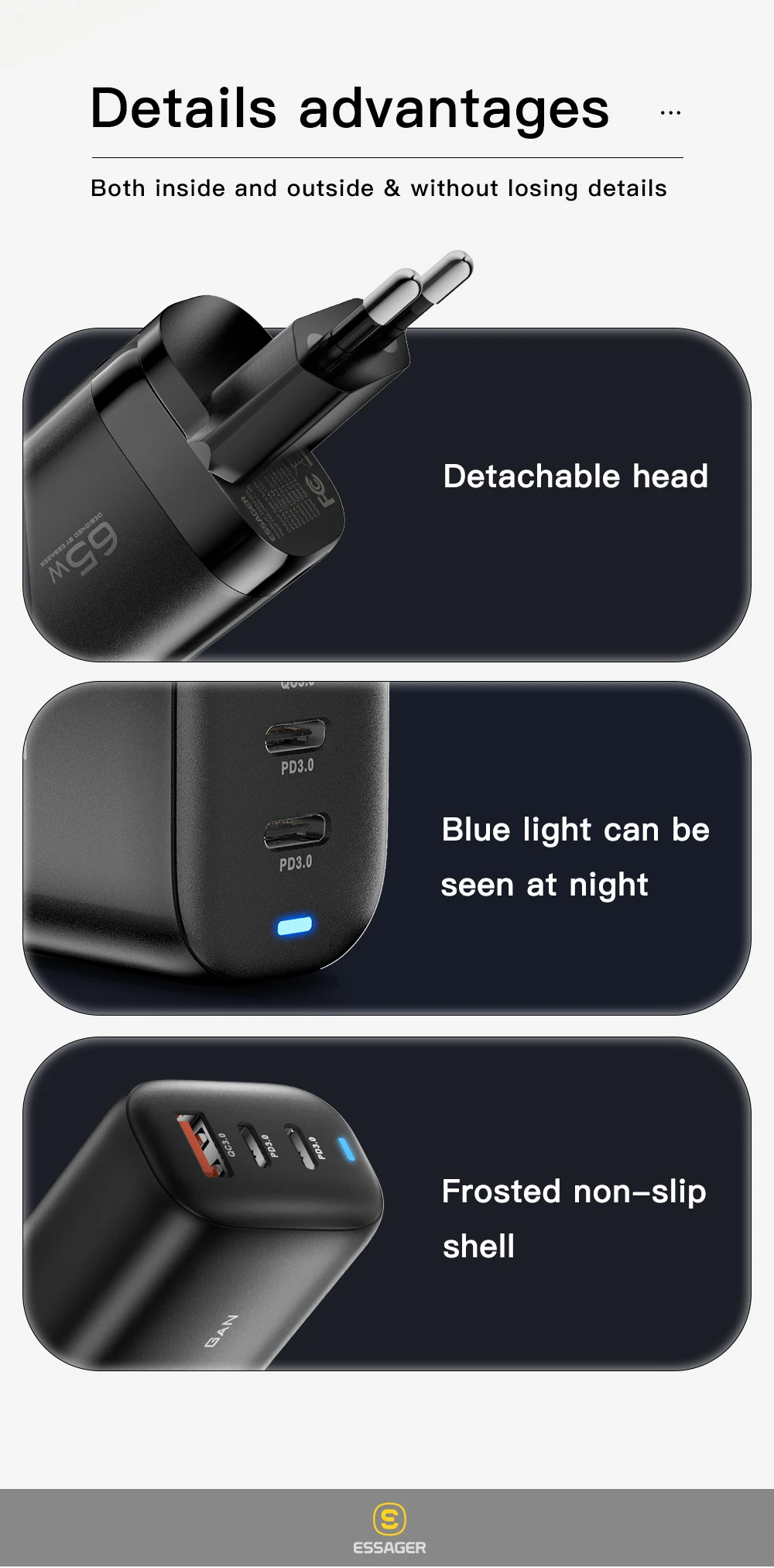 Essager 65W GaN USB C型笔记本电脑充电器PPS 45W 25w快速充电三星QC3.0 PD3.0 iPhone12小米手机| Alibaba.com