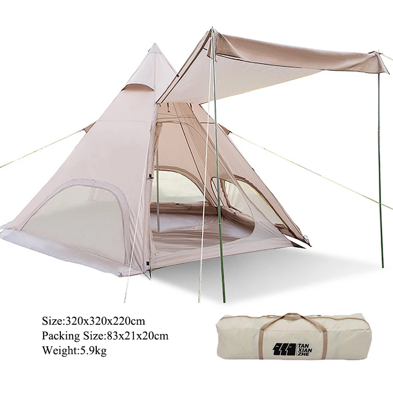 Instant Setup Family Camping Tent Person Large Double Layer Waterproof Tipi Tents 3-4 Person ...