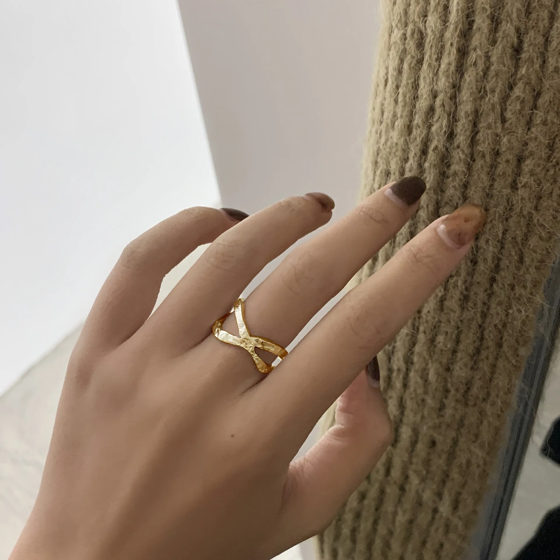 Japan and South Korea Retro Geometric Open Ring Female European and American Network Red tide ...