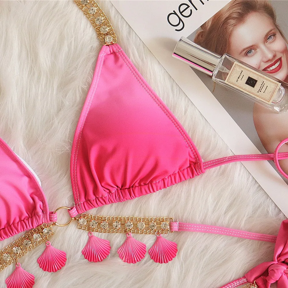 Sexy Bikinis 2022 Mujer Diamond Chain Bikini Set Push Up Swimwear Women