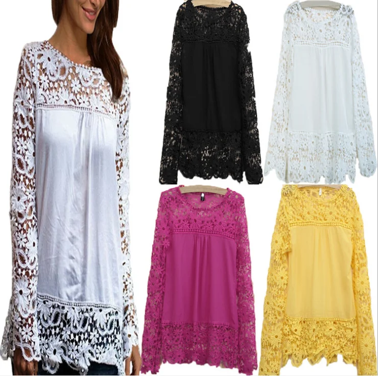 Venta > blusa encaje blanca manga larga > en stock