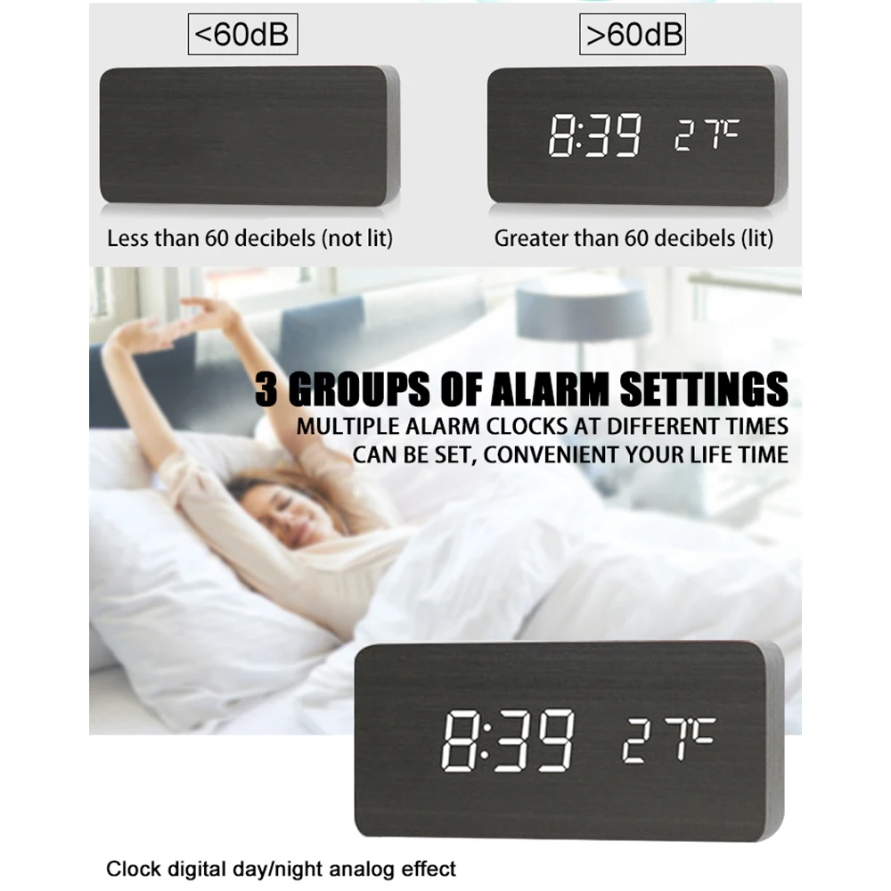 Usb Clocks Led Wooden Alarm Clock Watch Table Voice Control Digital Wood Despertador Electronic ...
