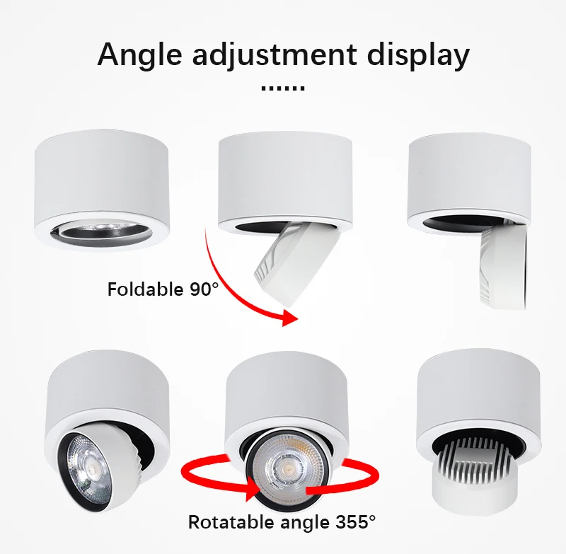 Adjustable Surface Mounted Led Ceiling Light White/black Downlight Cob Lamp Rotatable Background ...