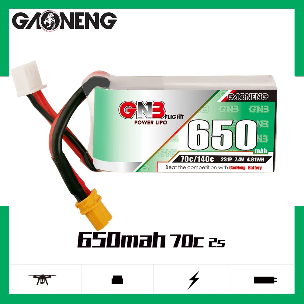 Gaoneng Gnb 2s 7.4v 650mah 70c 140c Xt30 Lipo Battery Xt30 Fpv Drone Rc Car Racing Rc - Buy 1s ...