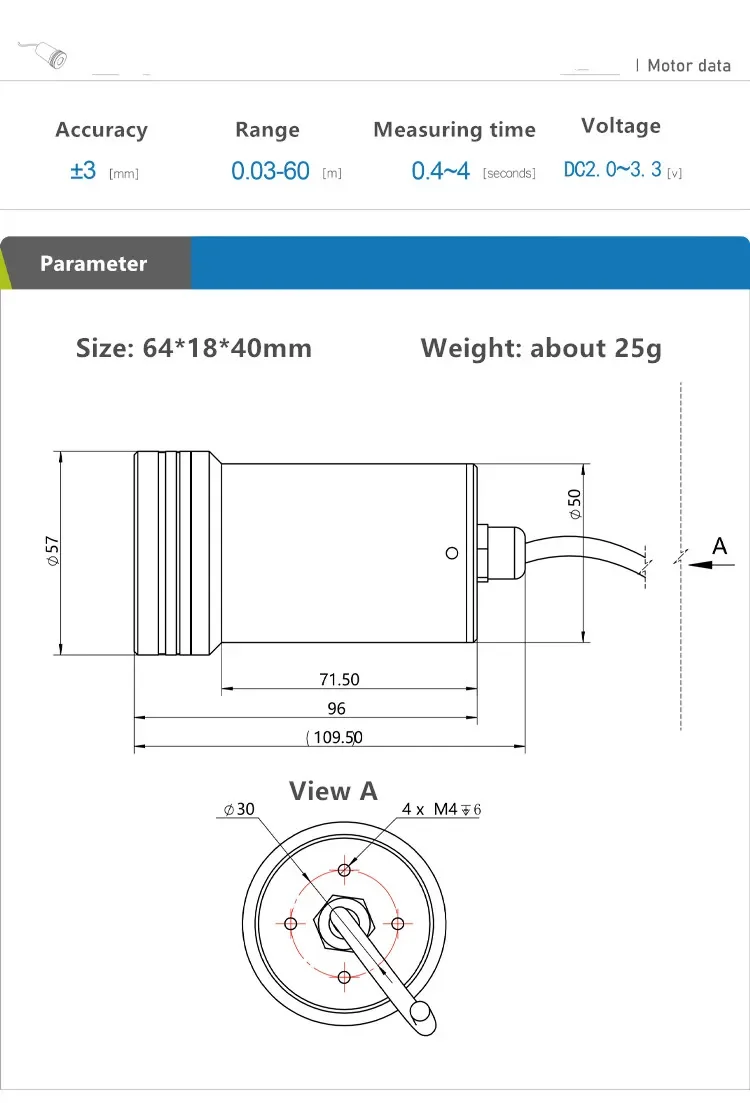 High Accuracy 60m Tof Lidar Sensor And Laser Rangefinder Odm