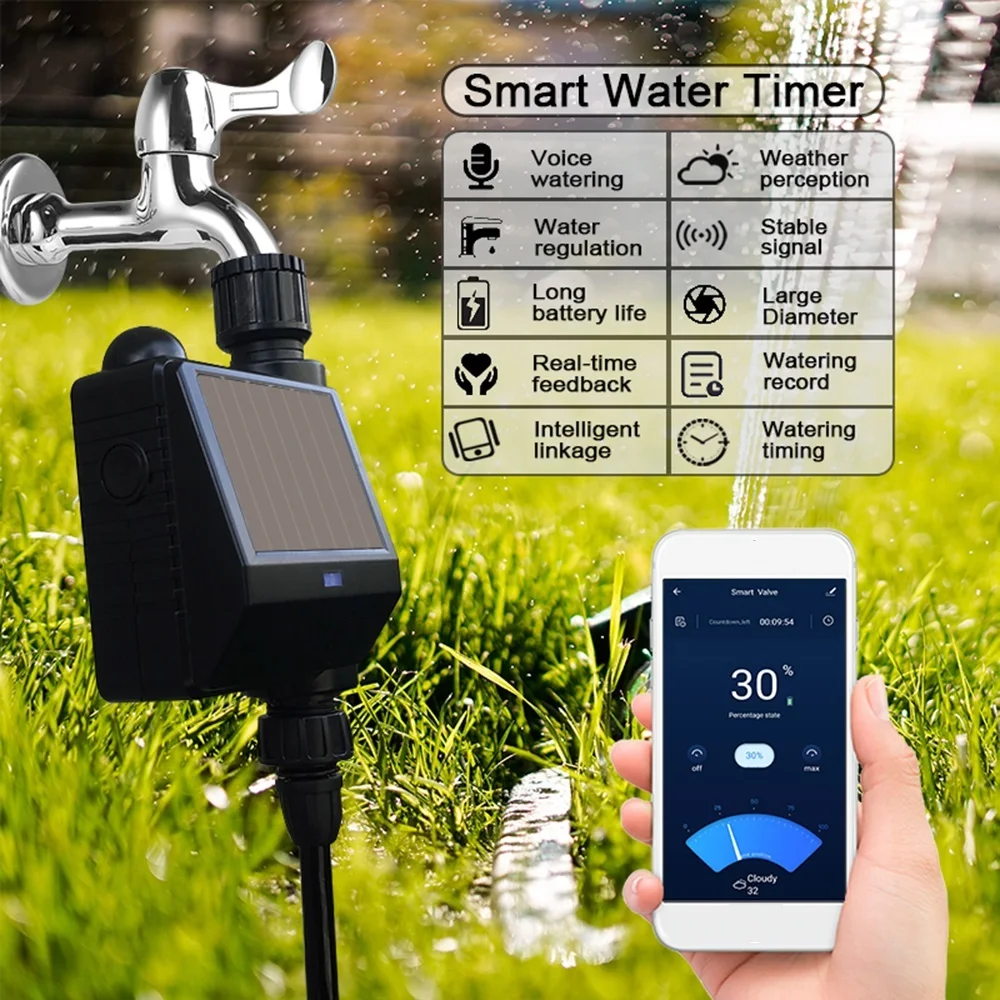 Tuya Zigbee Smart Solar-powered Smart Water Timer Valve Sprinkler Controller Automatic Garden ...