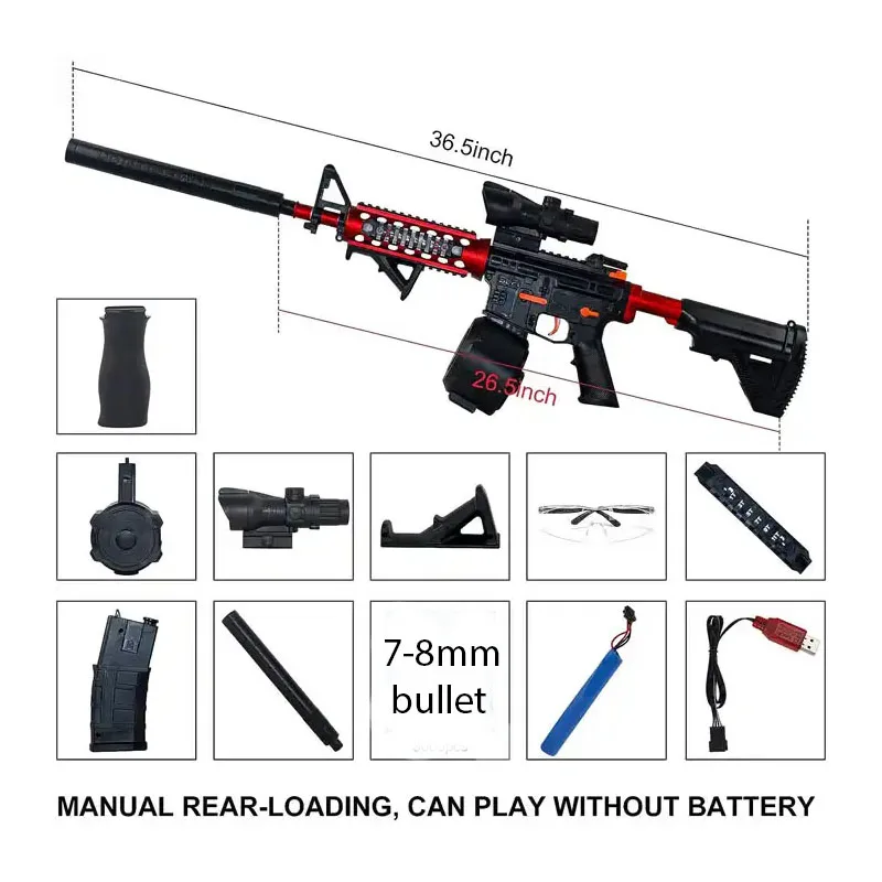 2024 Electric M4a1 Gel Splatter Blaster Toy Gun Black Red M416 7-8 Mm Soft Bullet Fast Shooting ...
