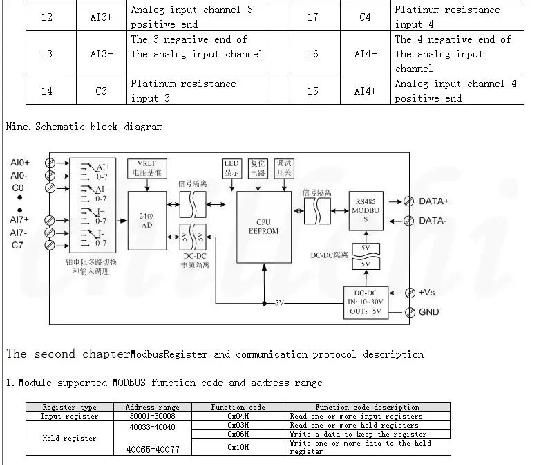 PT1000 PT100 8 Way Platinum Resistance RTD High Precision Temperature Acquisition Module RS485 ...
