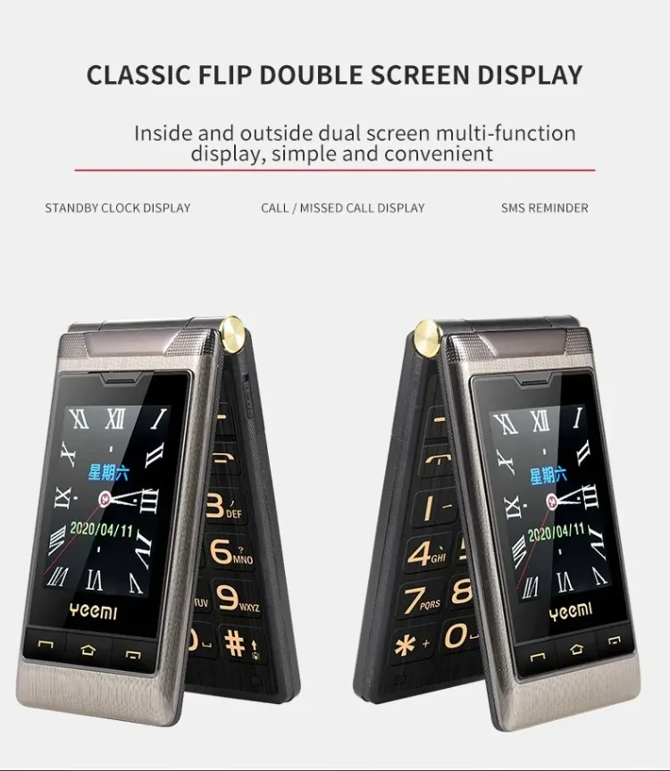 Yeemi G10 4G Flip Phone - Dual SIM, Dual Screen Feature