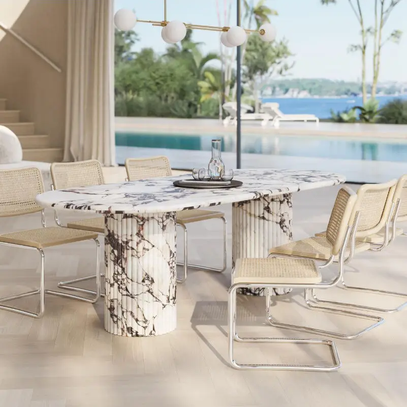 Calacatta Viola Marble Dining Table - Buy Customized Natural Stone Fluted Base Luxury Dining ...
