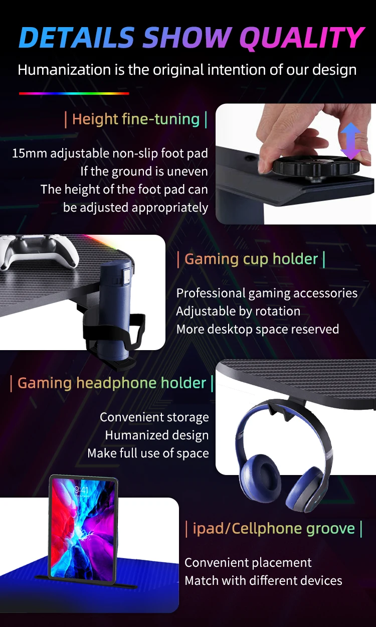 180cm Large Desktop Rgb Gaming Desk Corner E-sports Computer Gaming Table Manufacturer Black Pc ...