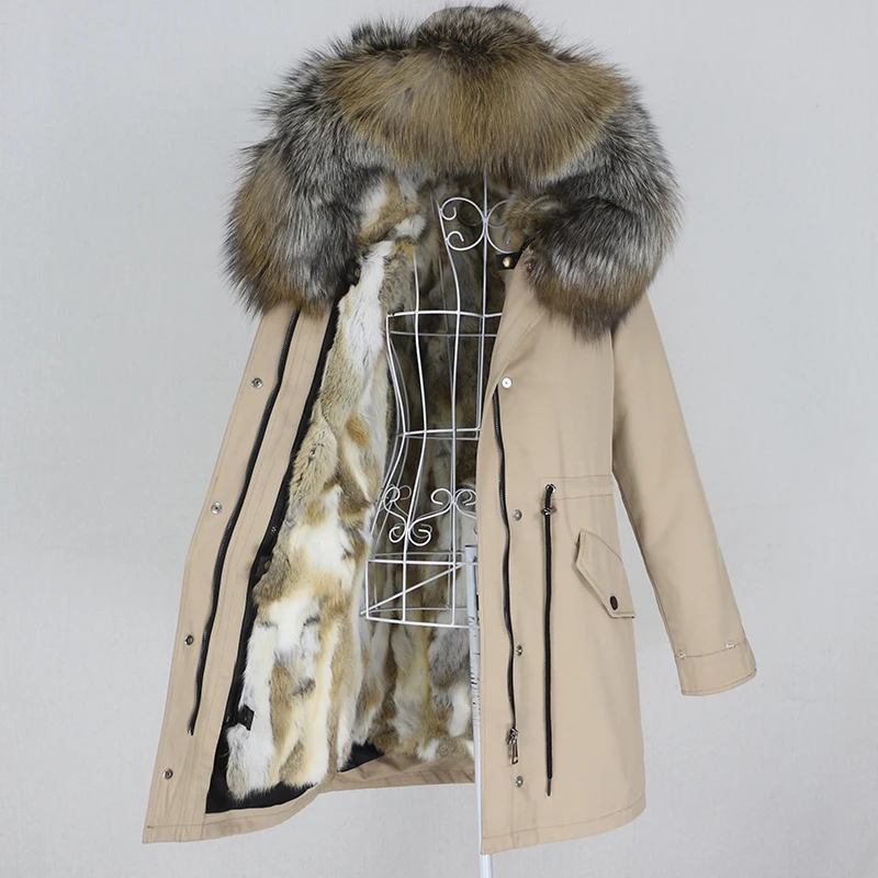 Oftbuy 2024 Long Waterproof Parka Natural Raccoon Fox Fur Collar Hood Real Rabbit Fur Liner Coat ...