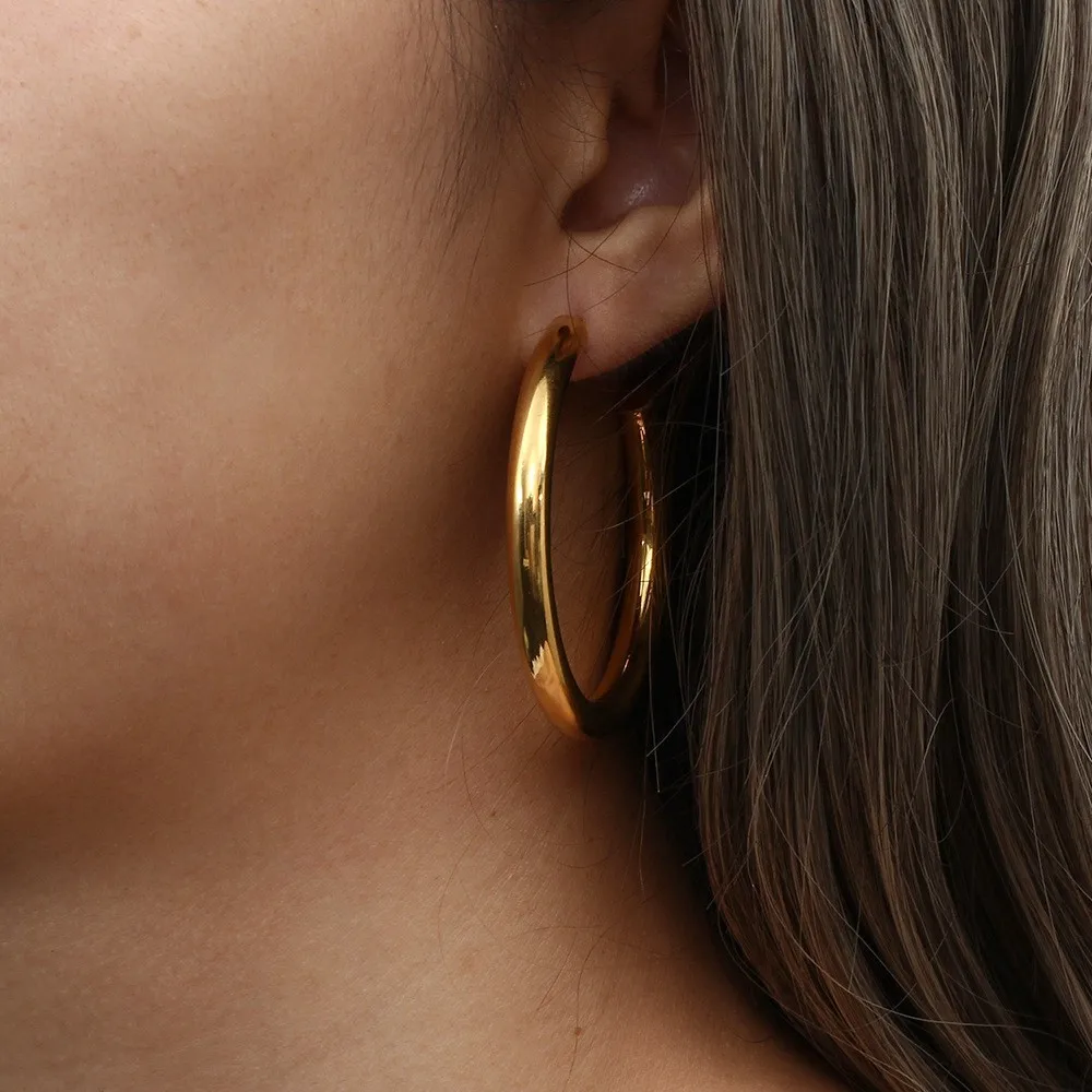 Charm 18k Gold Plated Earring Stainless Steel Jewelry Gift C-shaped Earrings Big Earrings Women ...