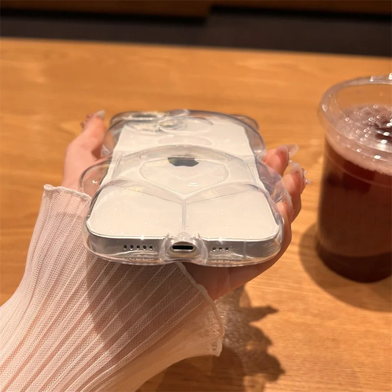 Ins Cute 3d Bear Transparent Phone Case For Iphone 14 13 12 11 Pro Xs Max X Xr Cartoon Clear ...