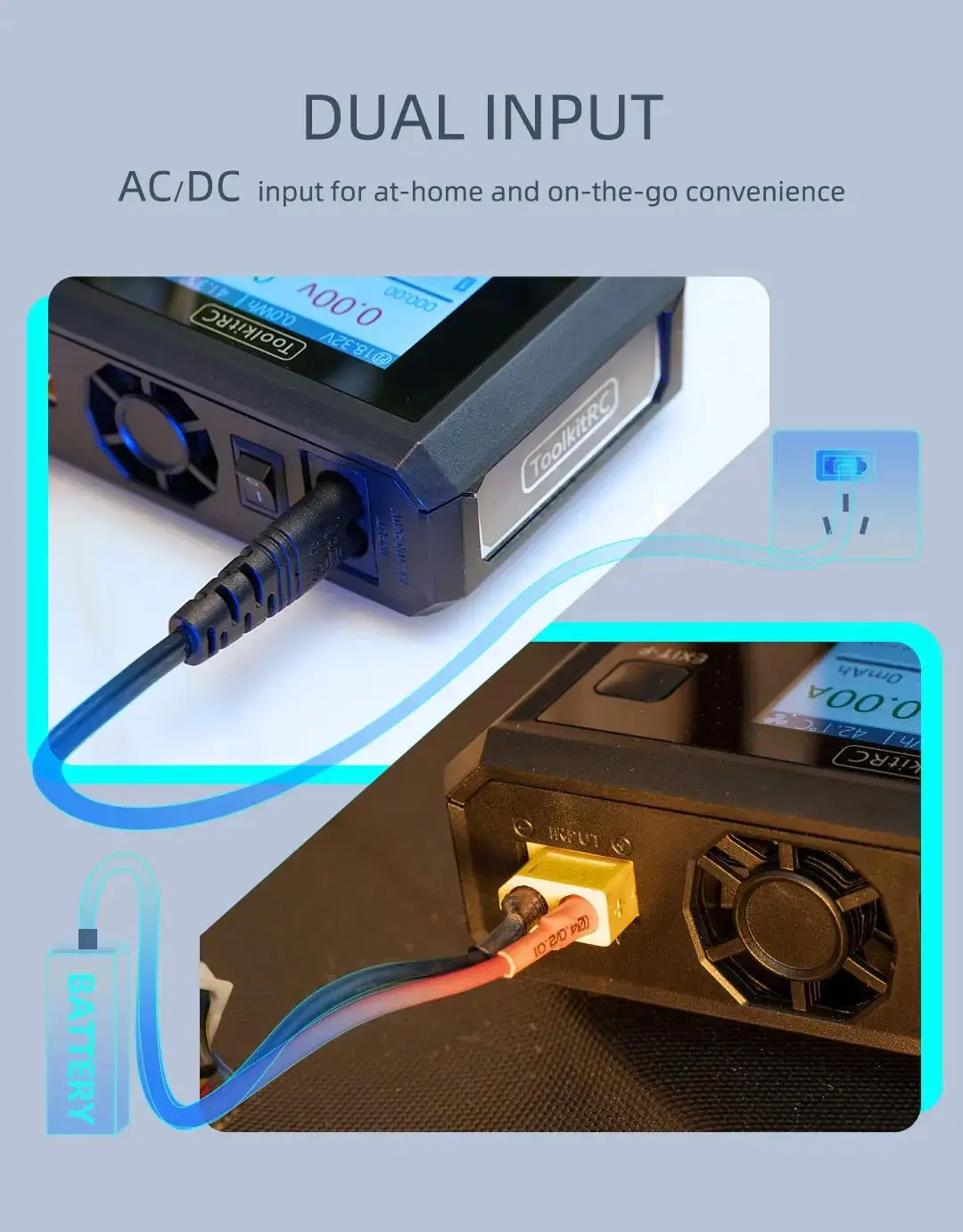 Toolkitrc M7ac 100w Ac 300w Dc Input Xt60 Xt30 Output 2-6s Dual Smart Lithium Battery Balance ...