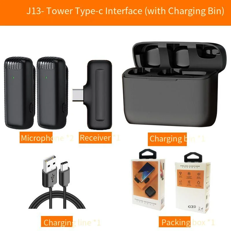 J13 Wireless Lavalier Mini Microphone One For Two Lapel Microphone Audio Video Recording Mini ...