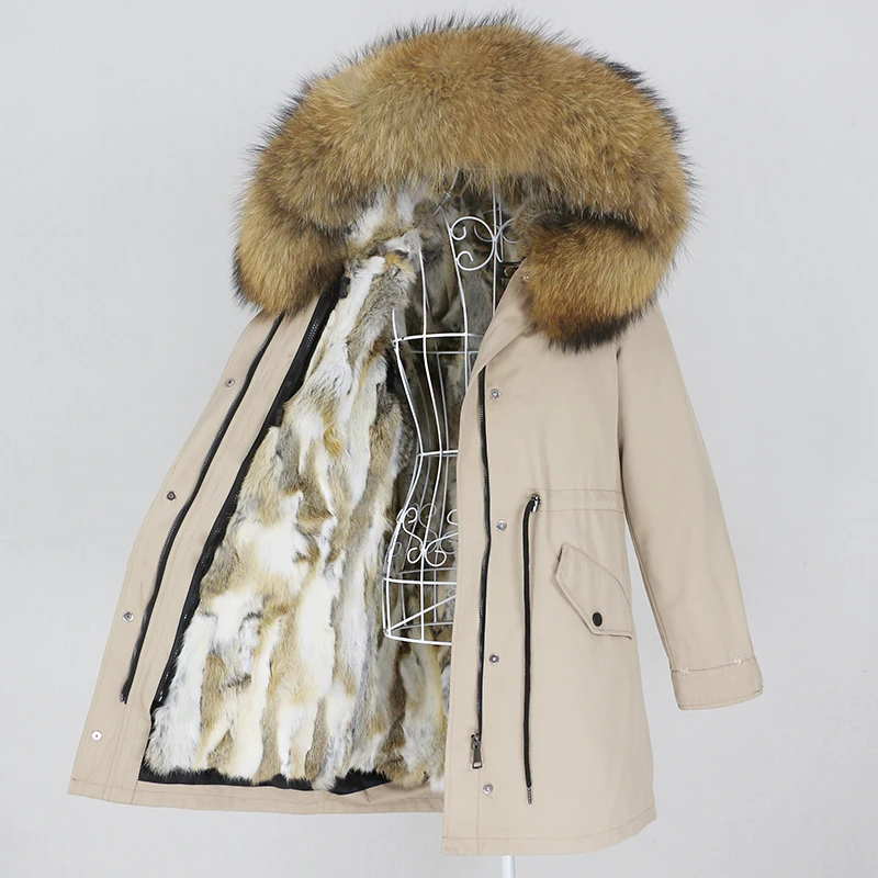 Oftbuy 2024 Long Waterproof Parka Natural Raccoon Fox Fur Collar Hood Real Rabbit Fur Liner Coat ...
