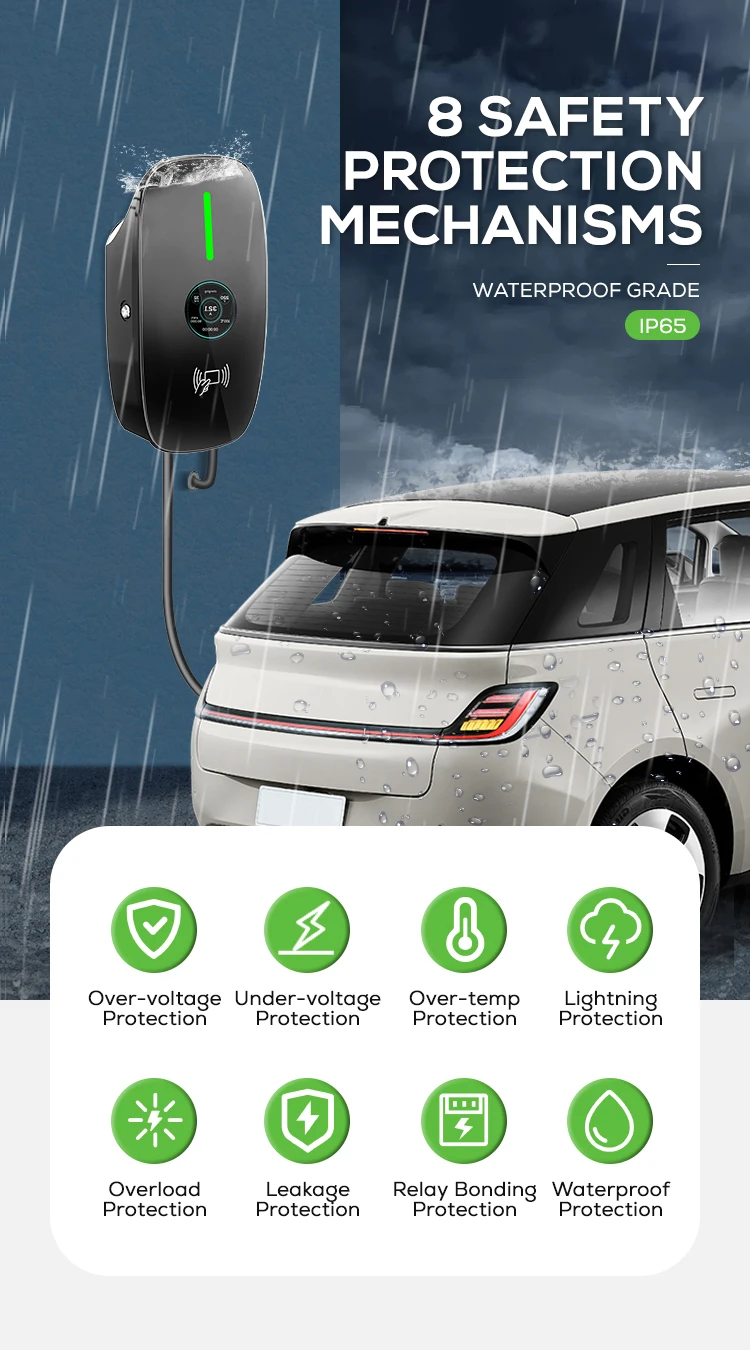 7kw Wall-mounted Electric Car Charger Ev Charging Station With Fingerprint Password And App ...
