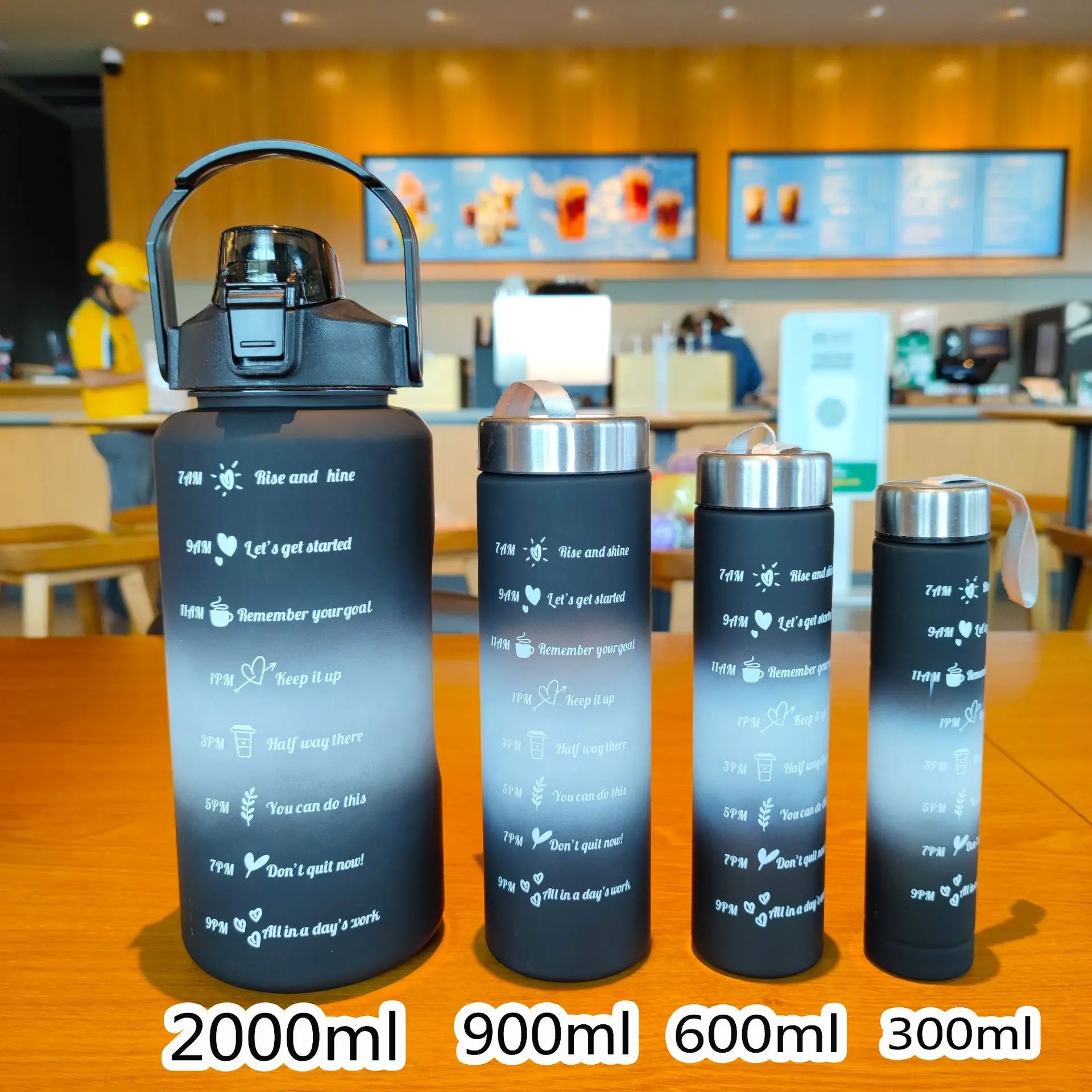 Portable Custom Logo Sports 4 Bottles With Time Maker Gym Motivational 2l 900ml 600ml 300ml ...