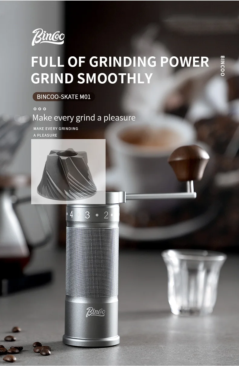 BINCOO Coffee Bean Grinder - Manual & Adjustable CNC Steel Core