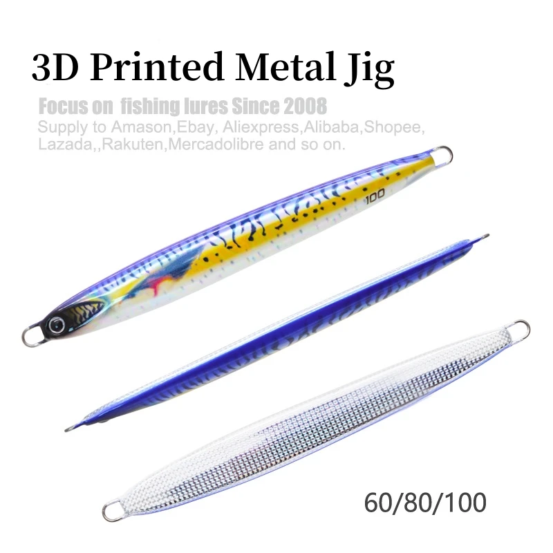 New High Quality 60g 80g 100g 3D Printing UV Luminous Metal Jigs Pesca Quick Sinking Fishing ...